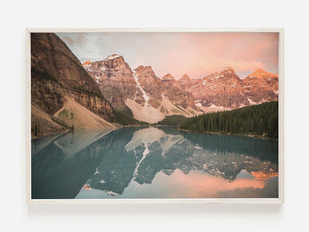Banff Lake Sunset, Canadian Scenery, Pink Mountain Sunset Print, Banff ...