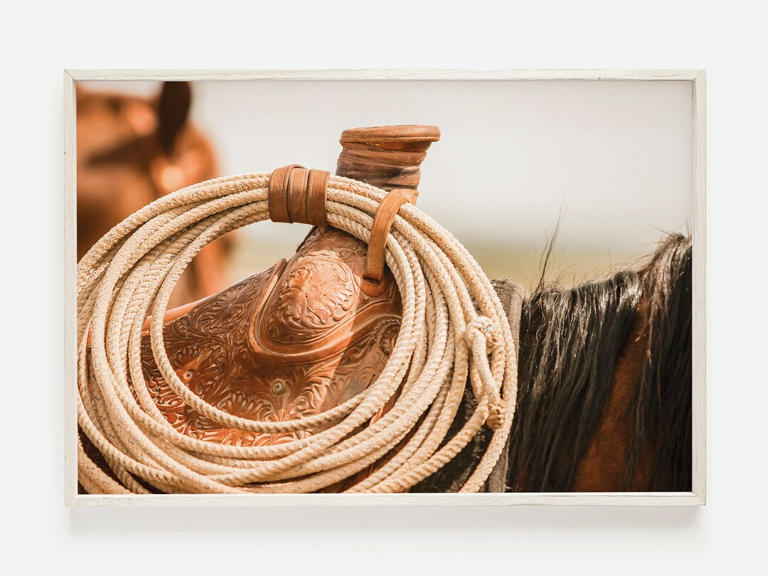 Western Lasso Print, Rustic Cowboy Photo, Roping Saddle Wall Art, Lasso ...