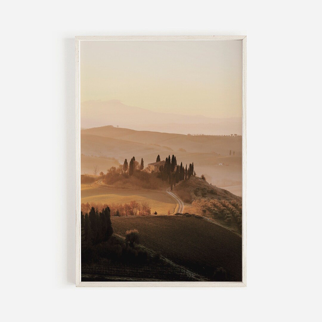 Italian Countryside Poster, Warm Tuscany Sunset Scenery, Vineyard ...