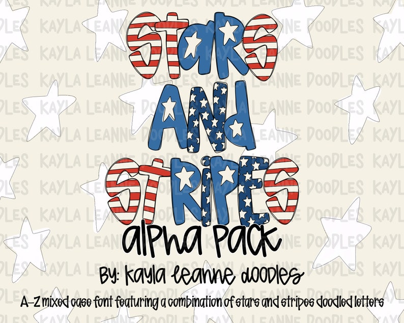 Stars and Stripes Alpha Pack PNG, Doodle Font, Procreate Font, Cute ...