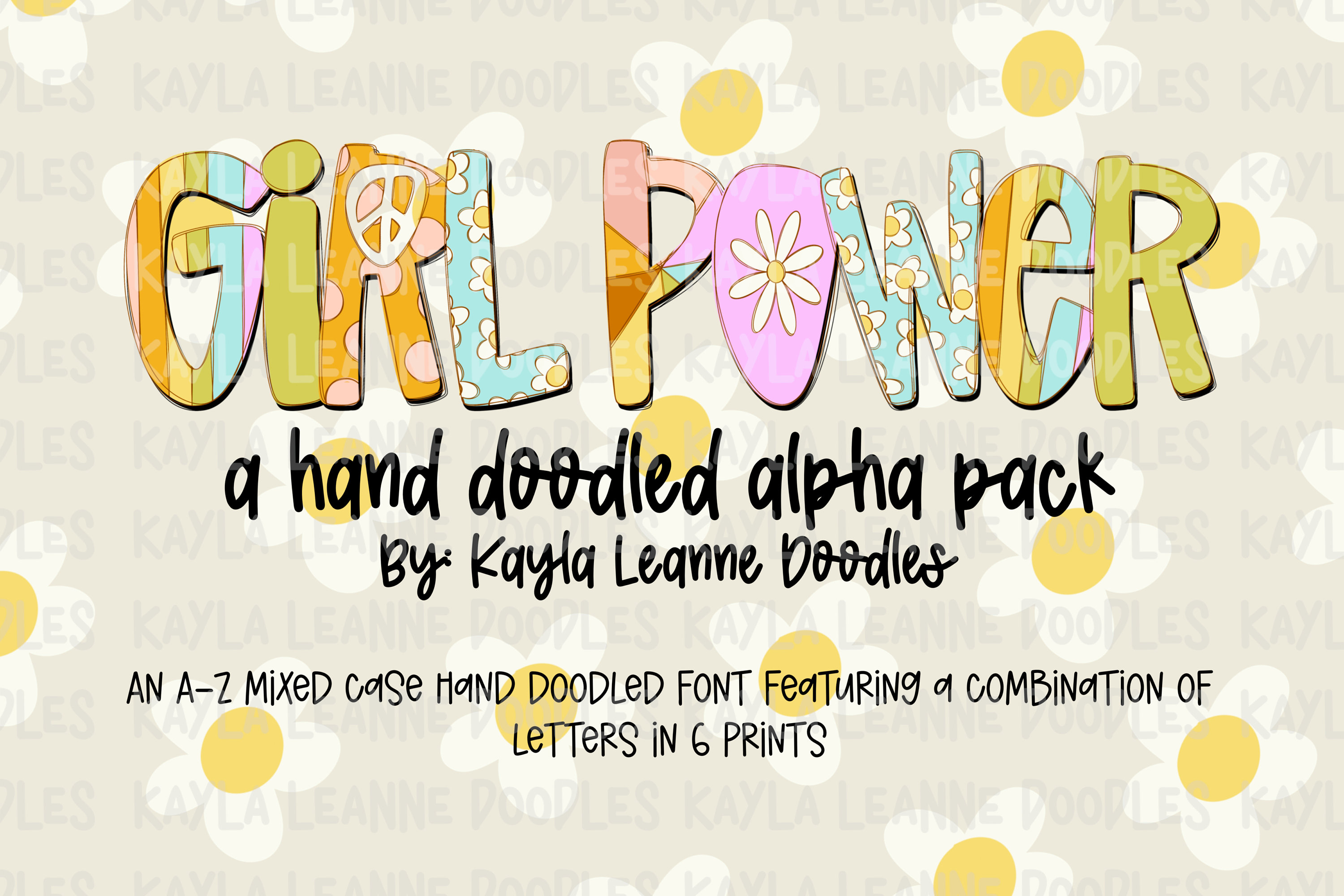 Girl Power Alpha Pack PNG, Doodle Font, Boho Font, Groovy Font ...