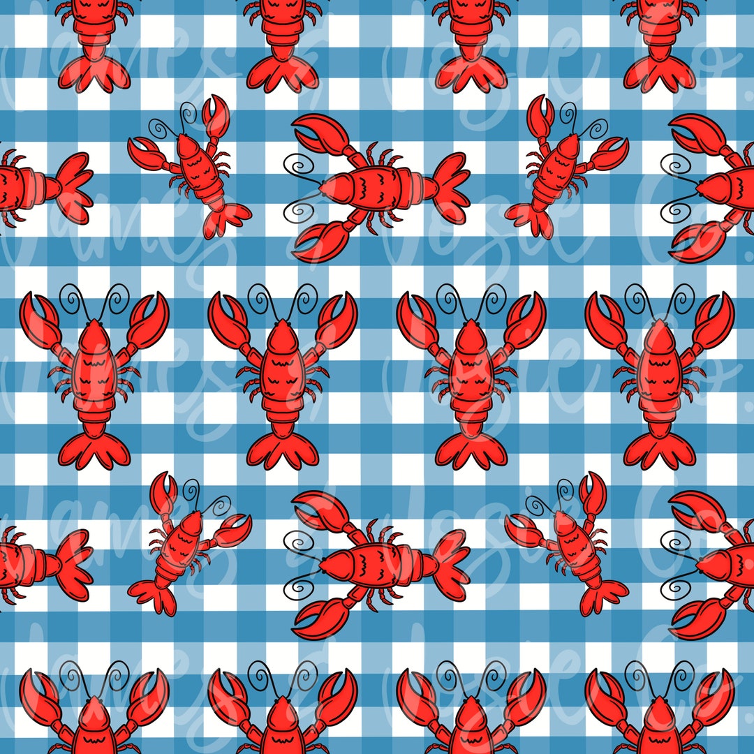 Crawfish Seamless, Gingham Crawfish Background, Custom Fabric, Seamless ...