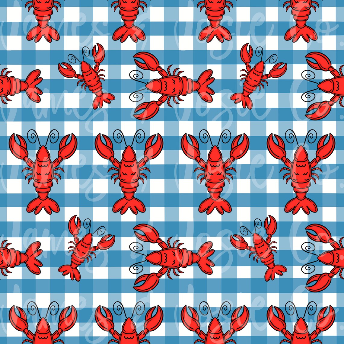 Crawfish Seamless, Gingham Crawfish Background, Custom Fabric, Seamless ...