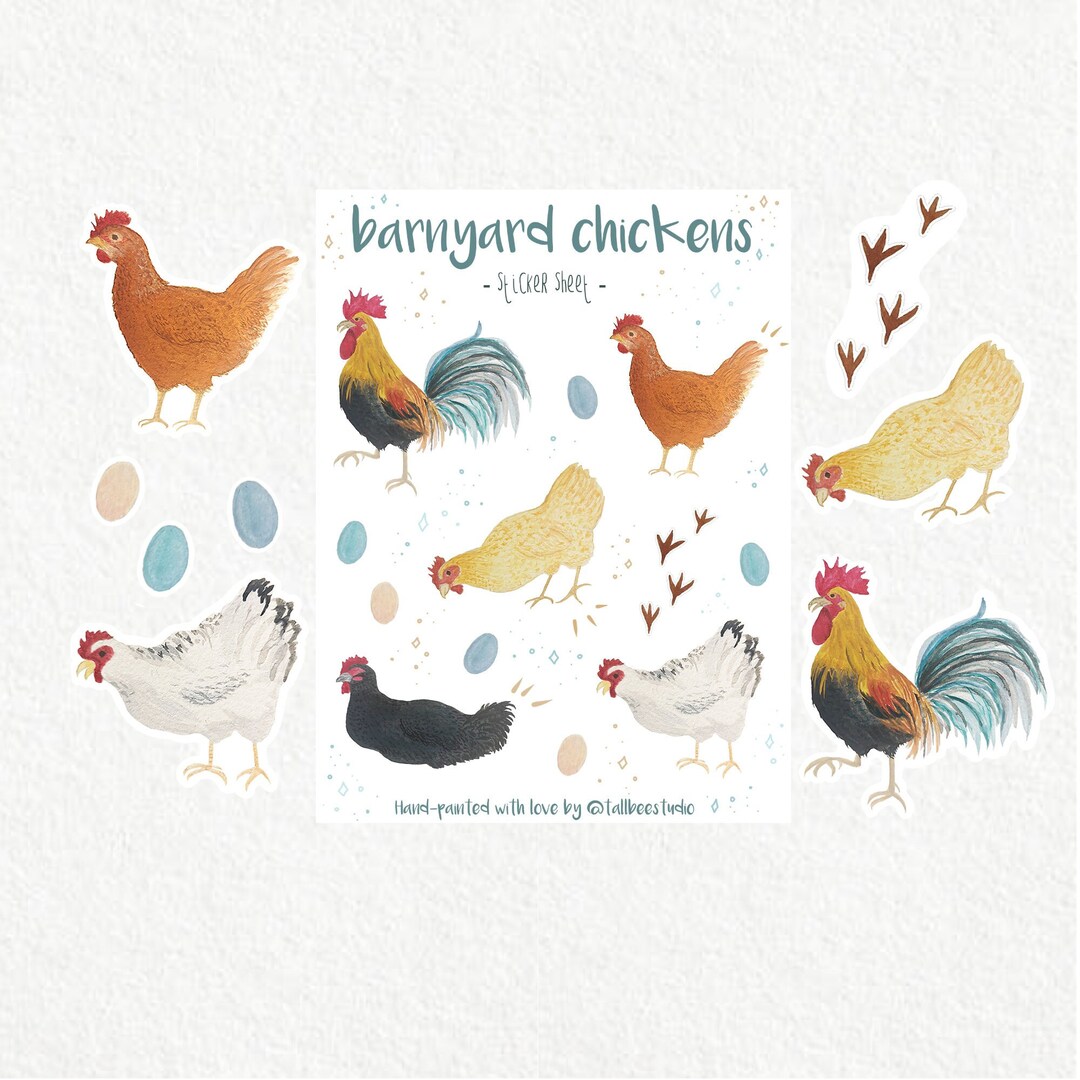 Barnyard Chickens Matte Sticker Sheet - Stickers, Illustration, Art ...
