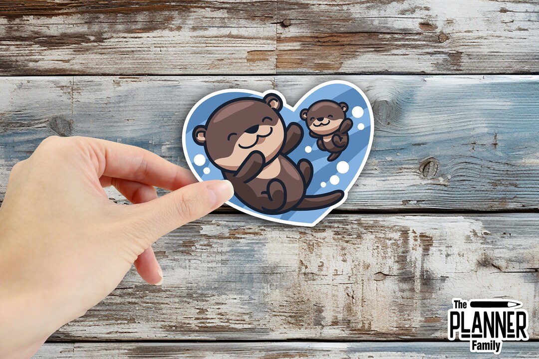 Cute Heart Shaped Otter and Baby Bujo Planner Water Bottle Car Stickers ...