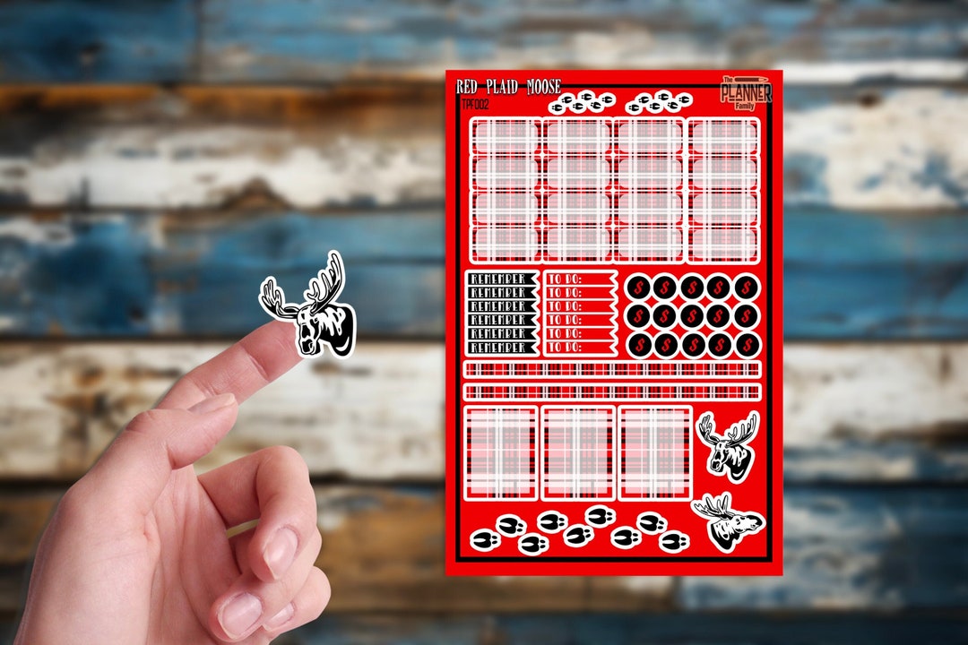 Moose and Red Plaid Sticker Sheet 4x6 Bujo Planner Stickers Waterproof ...