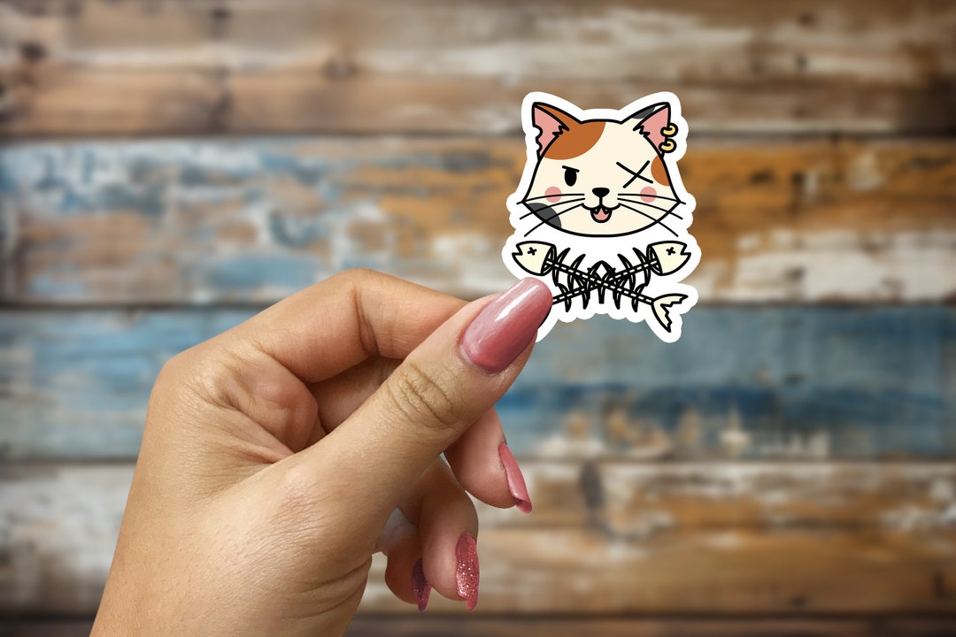 Cute Crossbones Cat - Bujo Planner Water Bottle Car Stickers USA Made ...