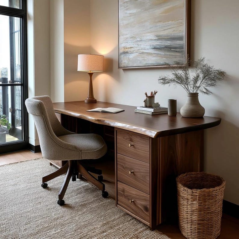 The Calloway Live Edge Walnut Desk: Black Walnut Slab Desk With Built ...