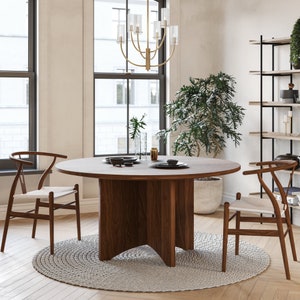 Modern Round Walnut Dining Table With Taylor Base - Etsy