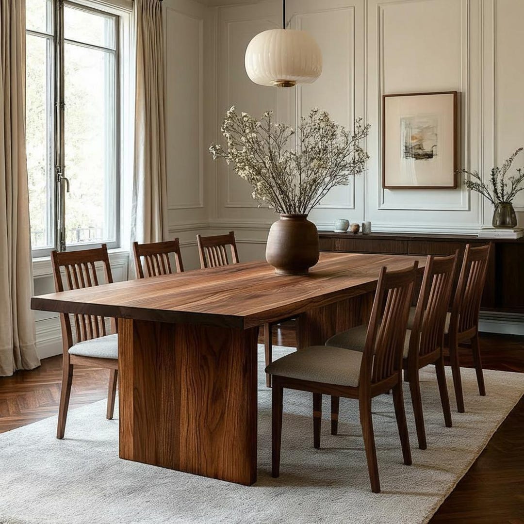 The Palmer Dining Table: Handcrafted Solid Wood Panel Leg Design - Etsy