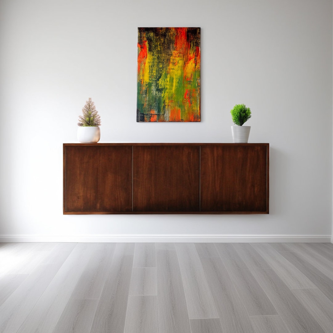Wooden Floating Credenza, Solid Wood Credenza, Floating Cabinets ...