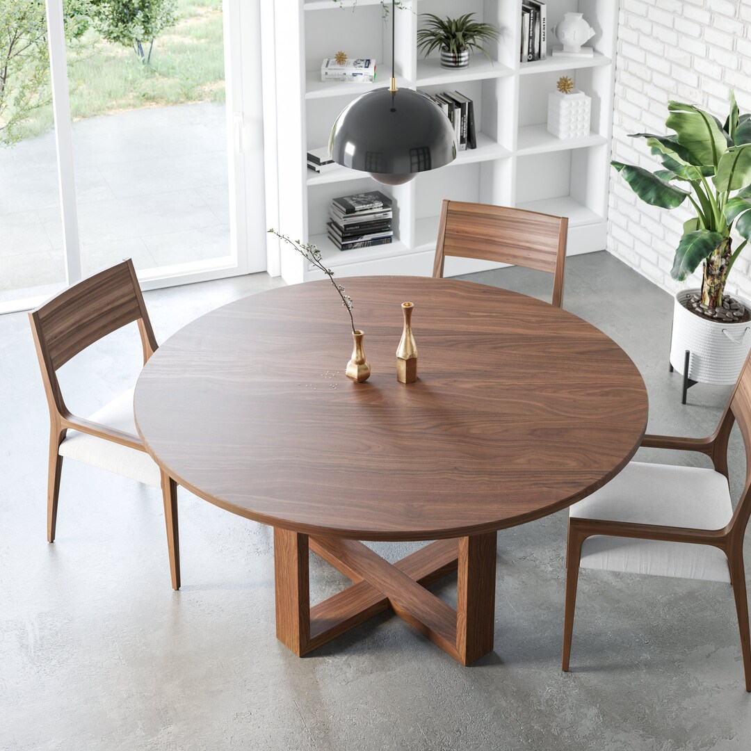 Round Walnut Cross Base Dining Table - Etsy