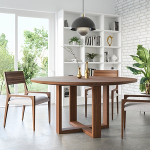 Round Walnut Cross Base Dining Table - Etsy