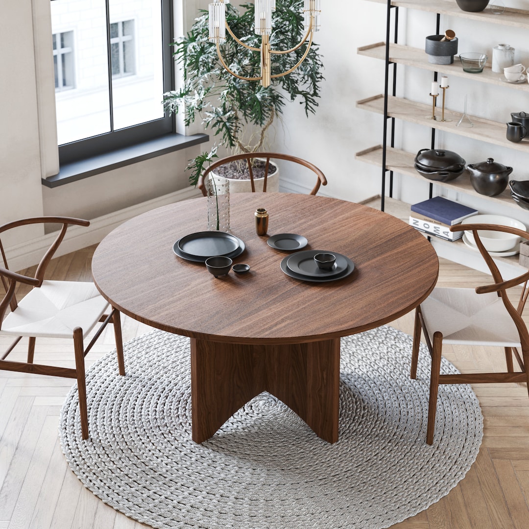 Modern Round Walnut Dining Table With Taylor Base - Etsy