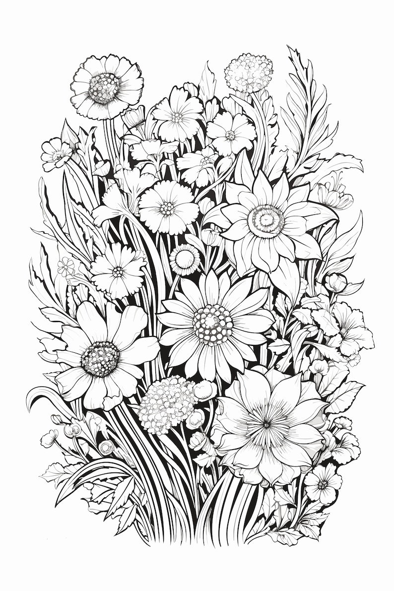Beautiful Flower Coloring Pages - Etsy