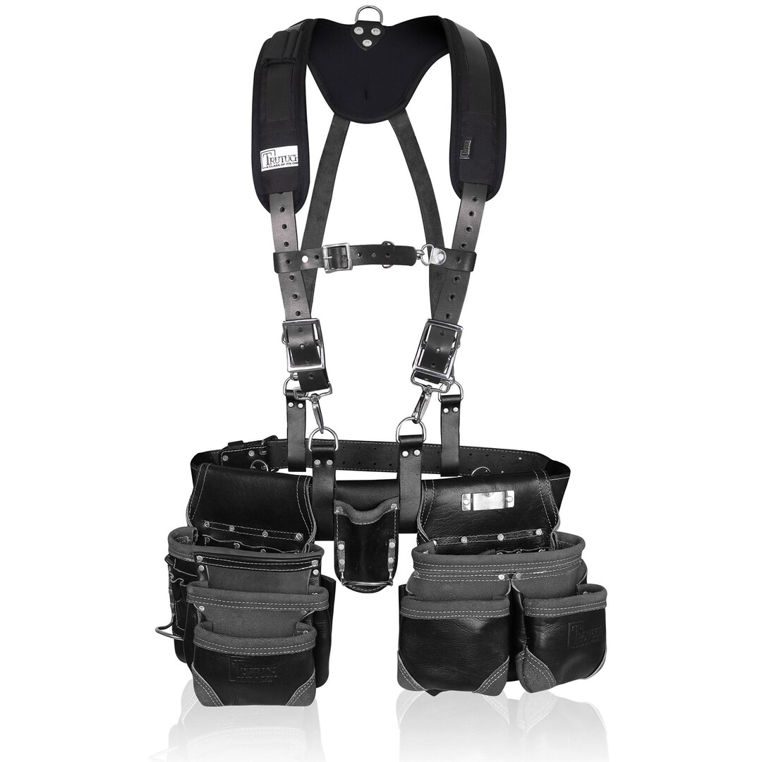 Trutuch Black Leather Tool Belt With Leather Work Suspender | Padded ...