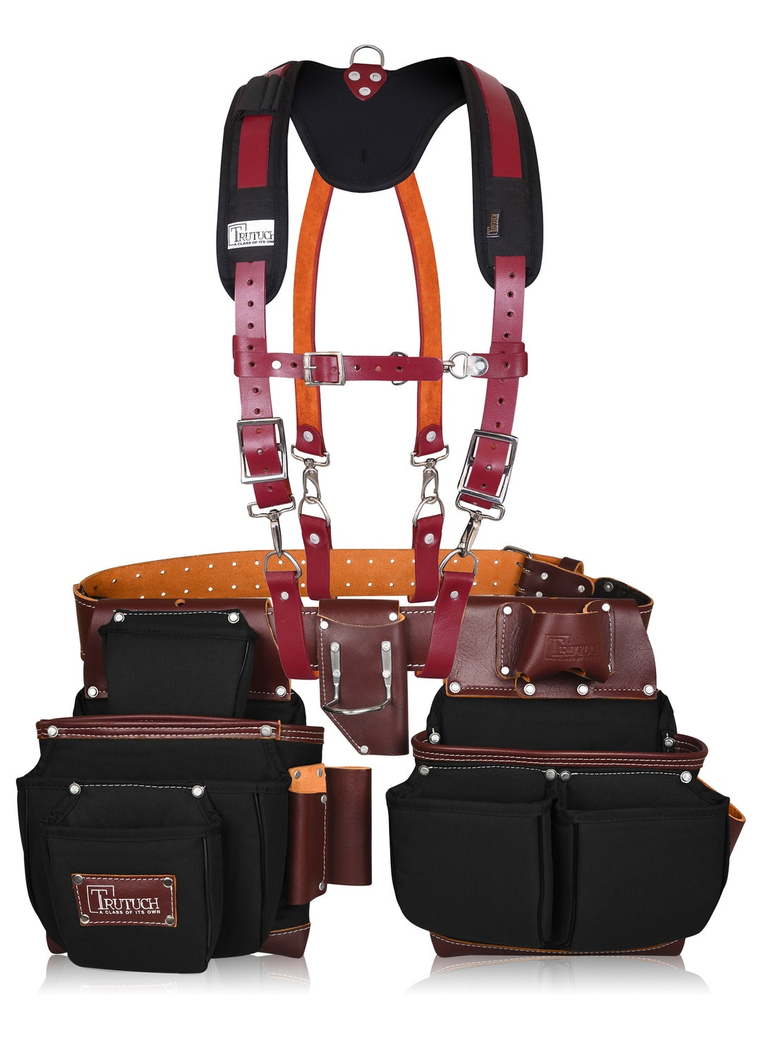 Nylon & Leather Tool Belt With Work Suspender | 22 Pocket Framing Tool ...