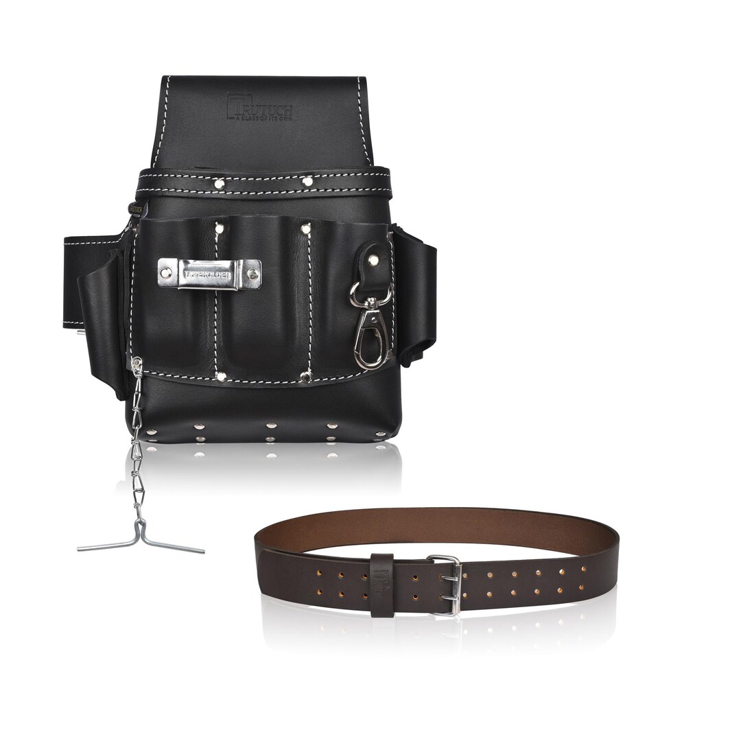 TRUTUCH Black Leather Electrician Tool Pouch With Leather Work Belt ...