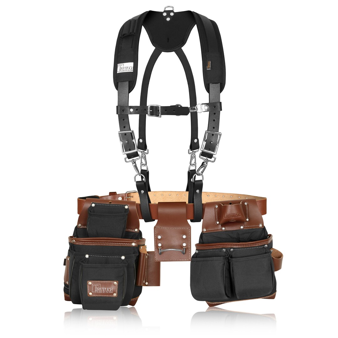 TRUTUCH Nylon and Leather Tool Belt With Leather Work Suspender ...