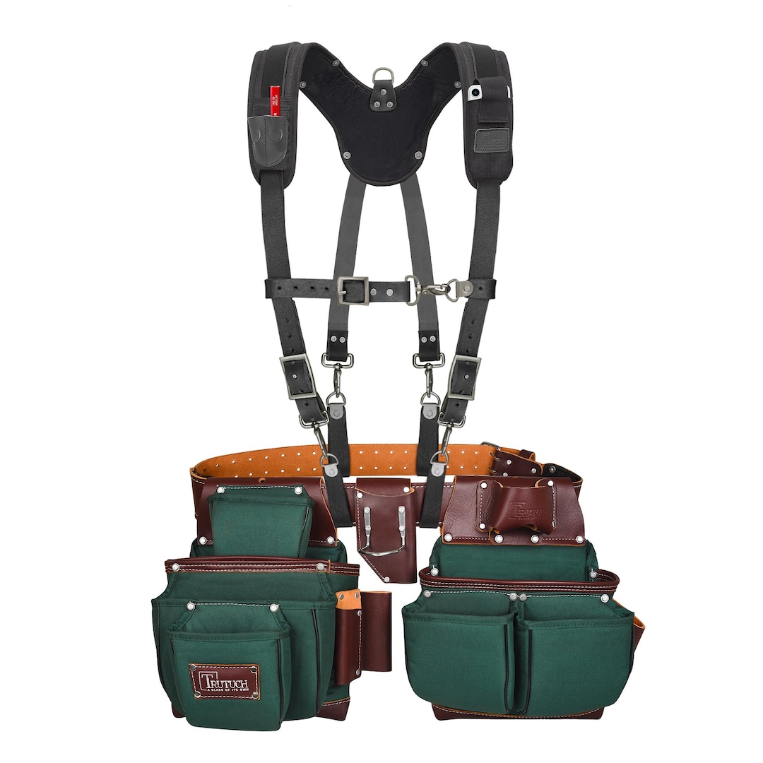 Nylon & Leather Tool Belt With Work Suspender | 22 Pocket Framing Tool ...