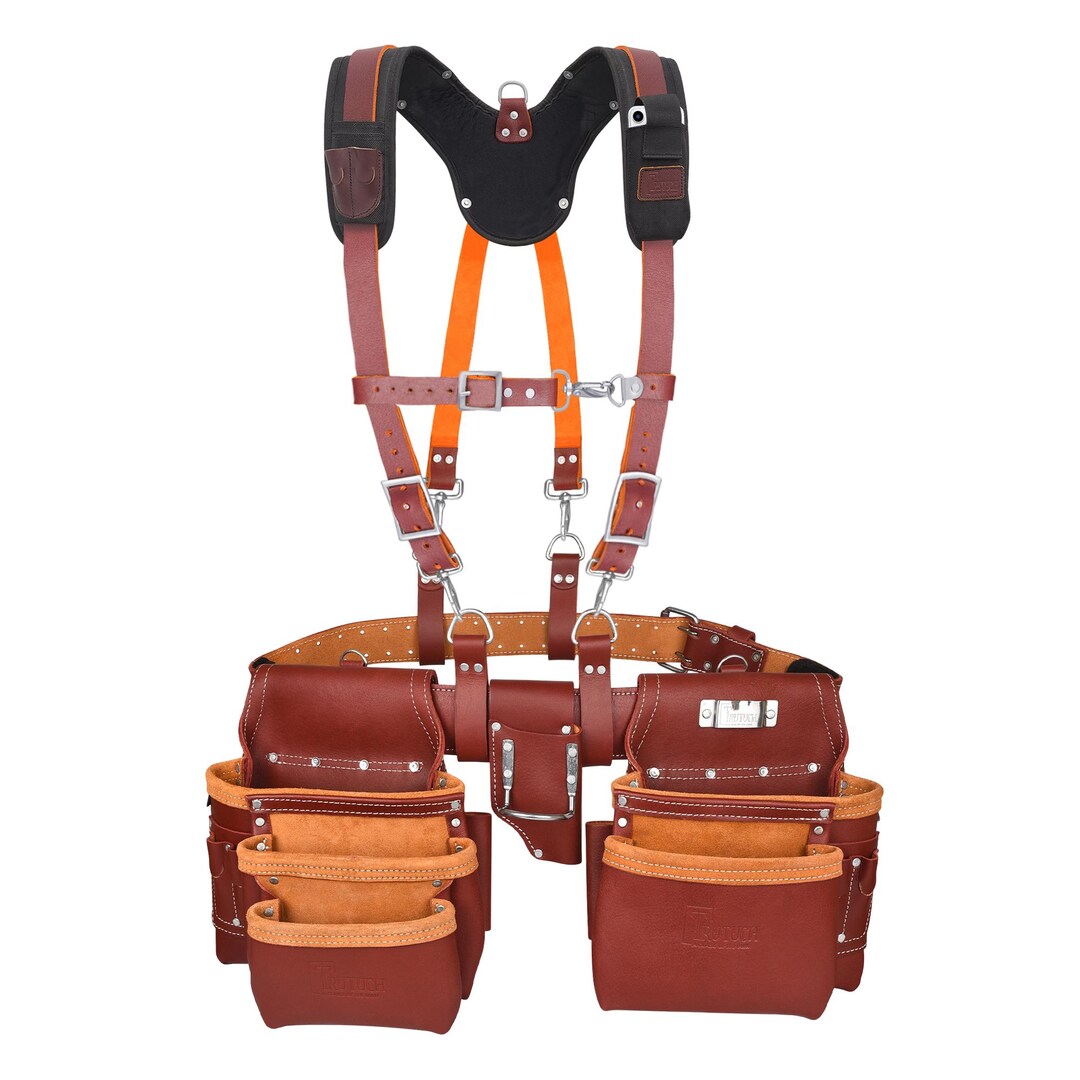 Maroon Leather Tool Belt Suspenders | 17 Pocket Carpenter Pouch - Etsy