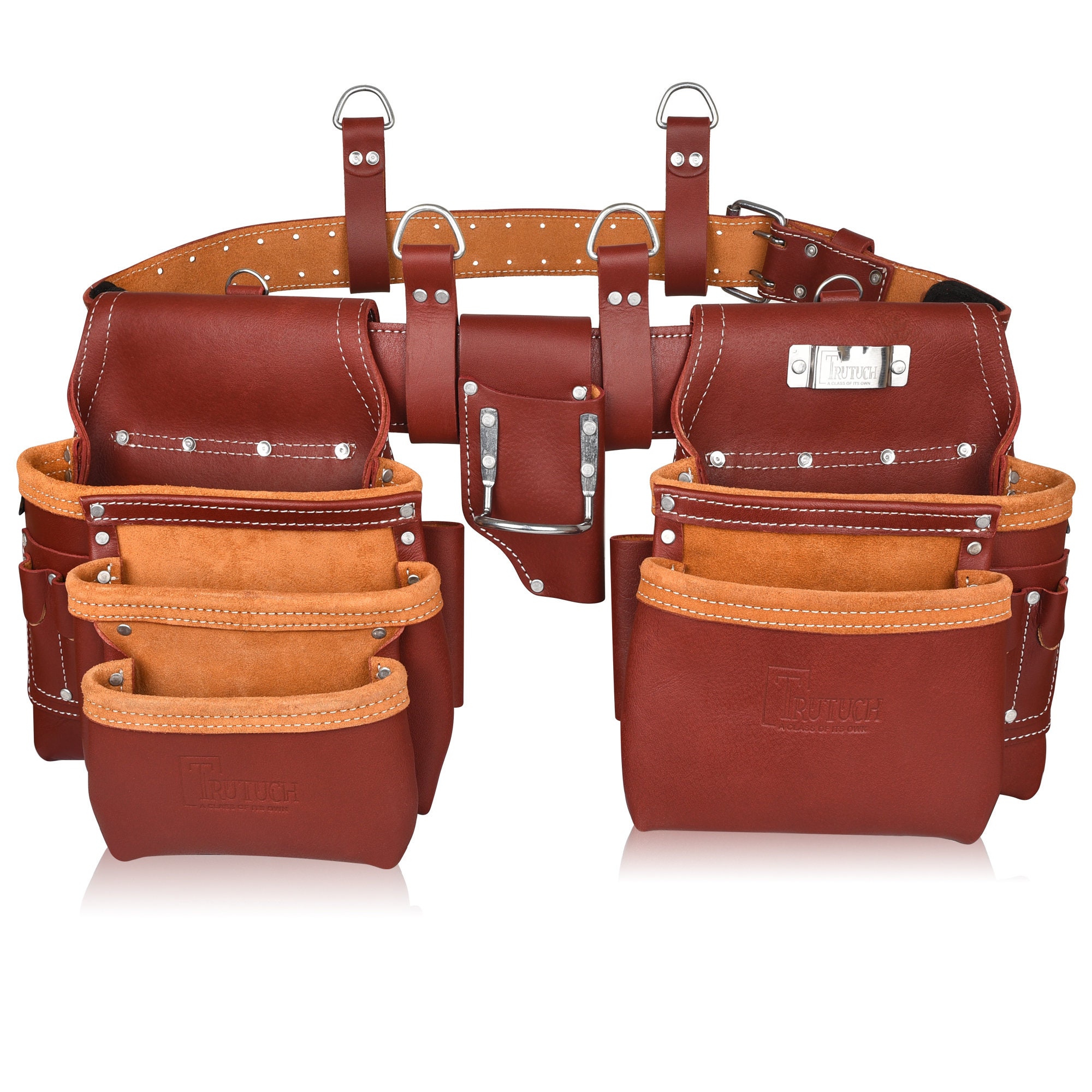 Trutuch Maroon Leather Tool Belt With Leather Work Suspender Tool Bag ...