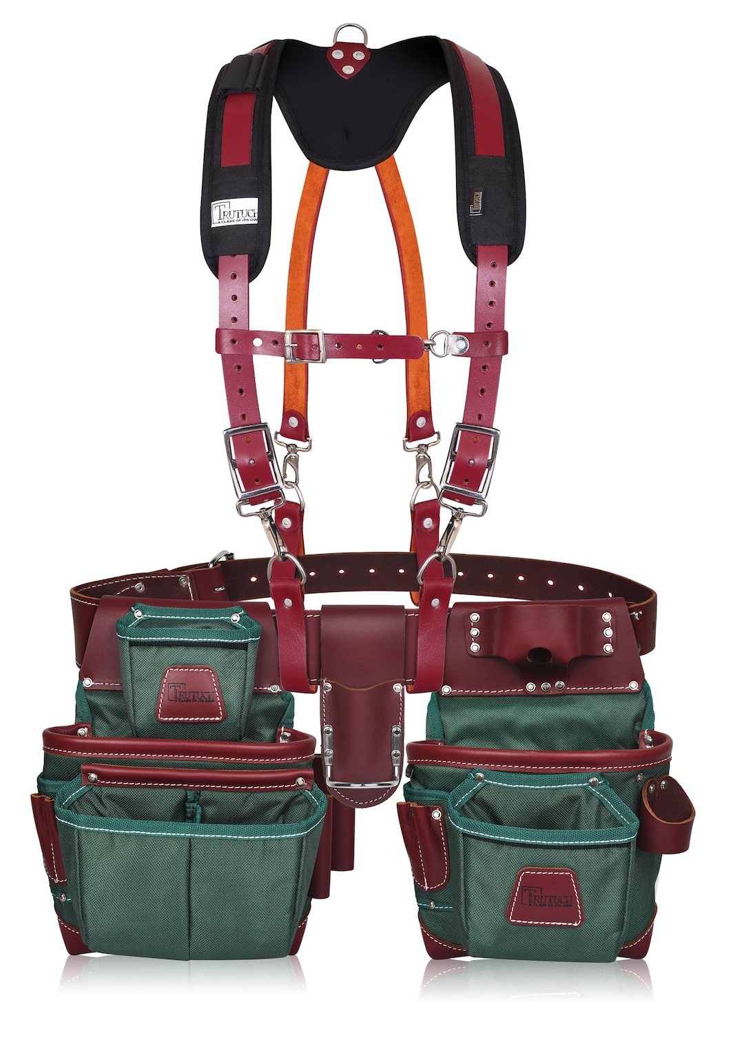 TRUTUCH Green Nylon and Leather Tool Belt With Leather Work Suspender ...