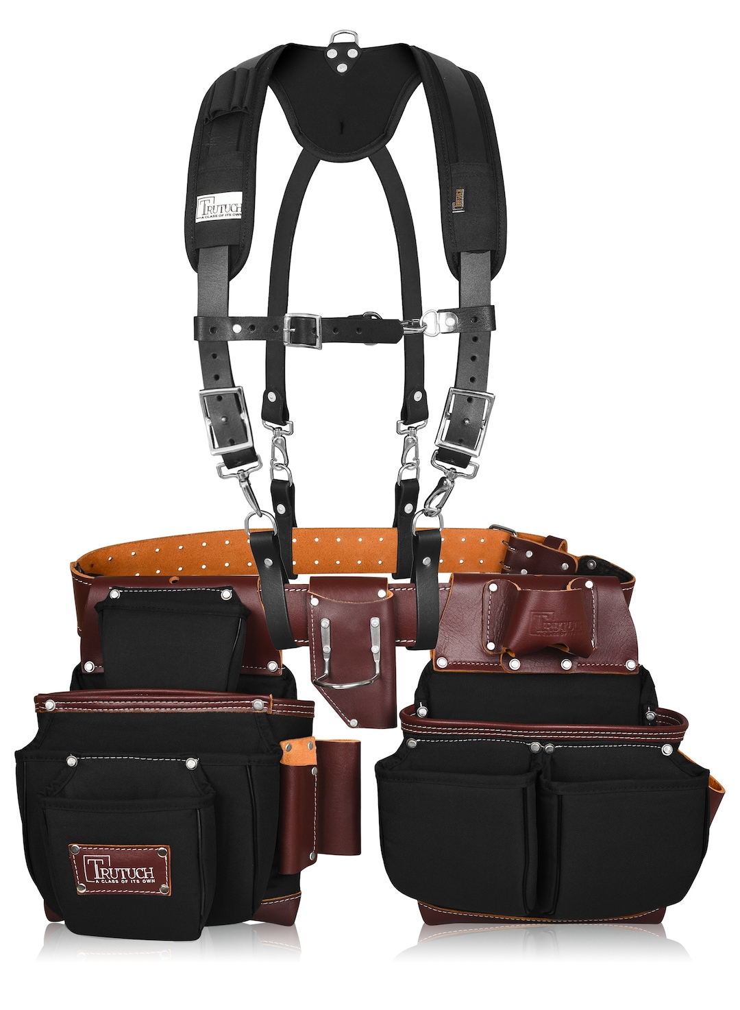 Leather Work Suspender & Nylon Tool Belt | 22 Pocket Framing Tool Bag ...