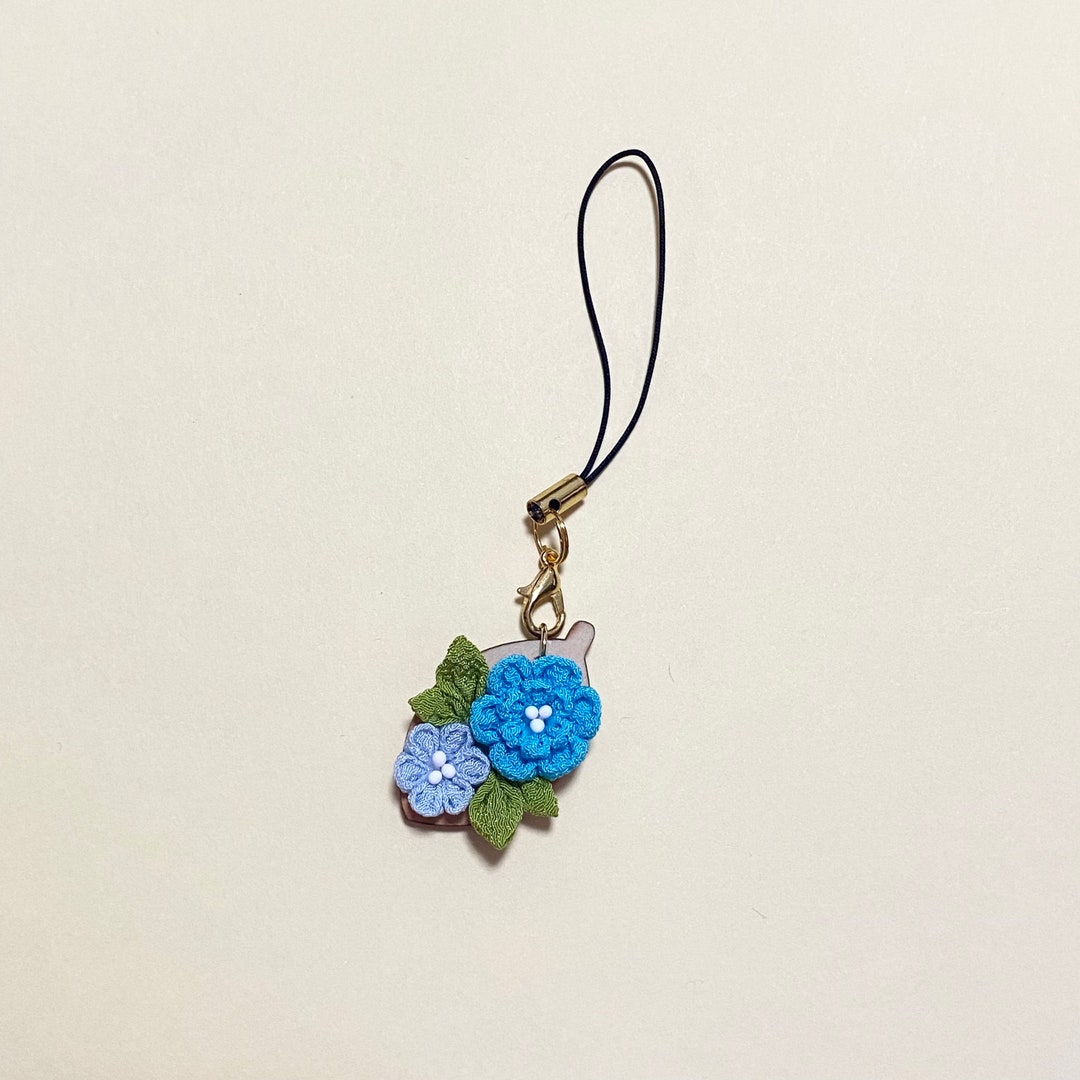 Japanese Kanzashi Flower Charm Strap - Blue - Etsy