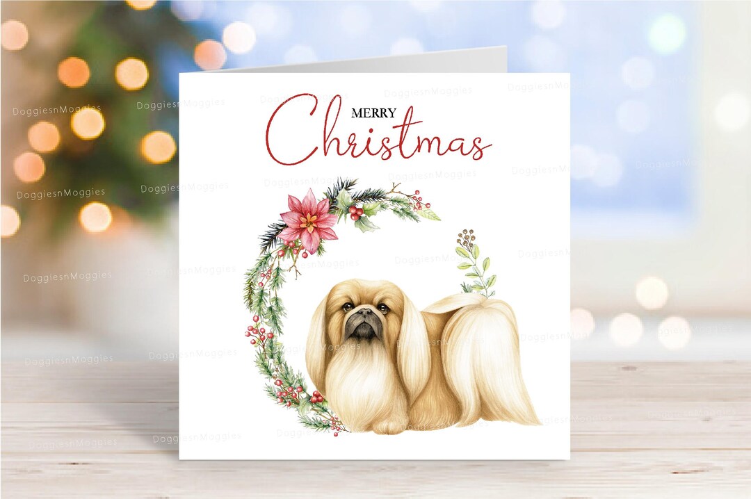 Pekingese Christmas Card, Festive 'merry Christmas' Dog Greetings Card ...