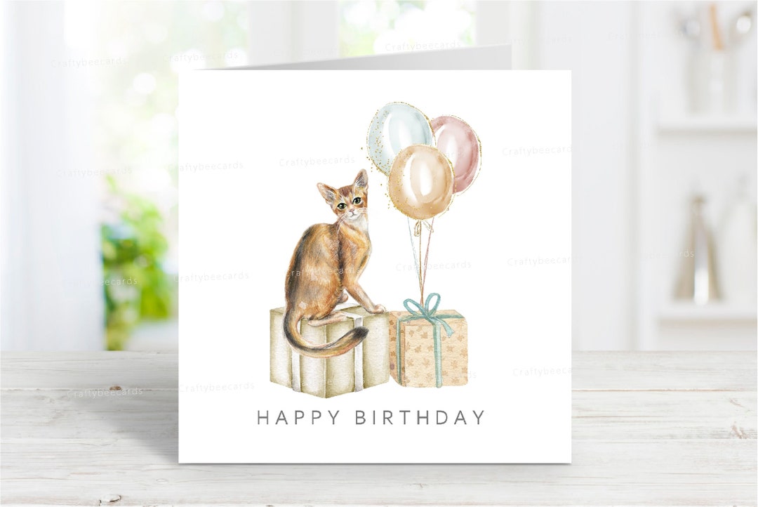 Abyssinian Cat Birthday Card, Fun Greetings Card for Cat Lovers, 6 X 6 ...