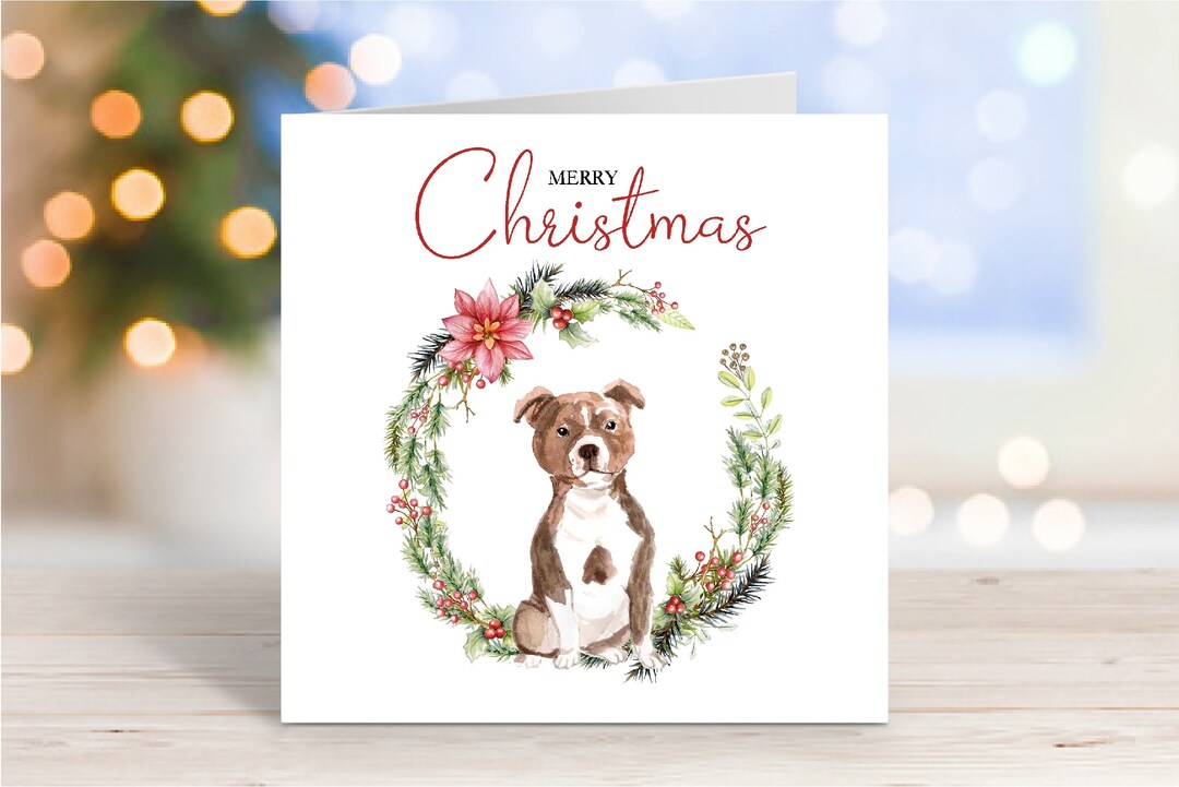 Staffordshire Bull Terrier Christmas Card, 'merry Christmas' Festive ...