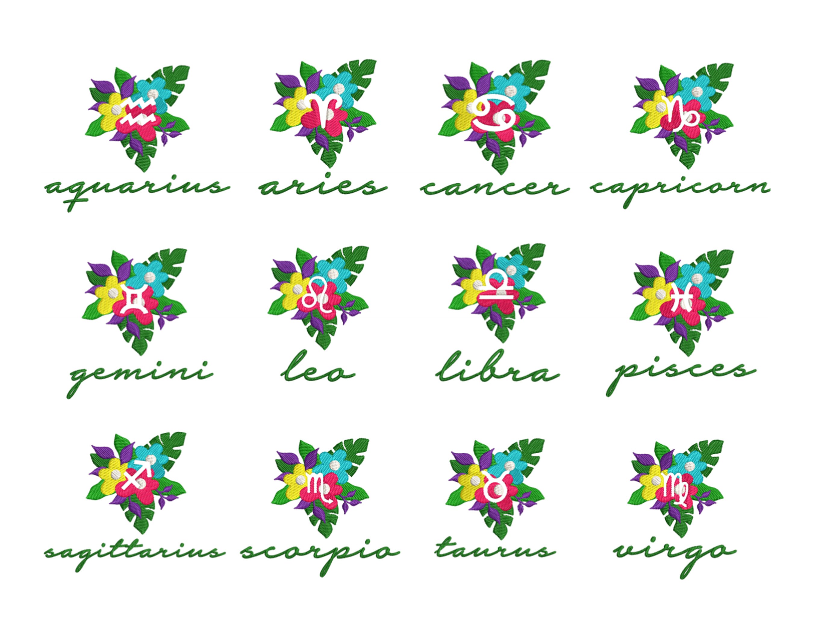 Zodiac Signs Embroidery Design SET 2 SIZES Available for 4x4 - Etsy