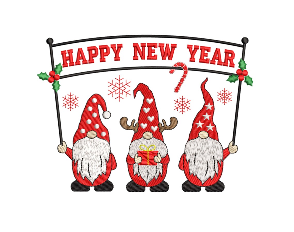 Happy New Year Gnomes Embroidery Design 4 SIZES Xxx Vp3 Pes - Etsy