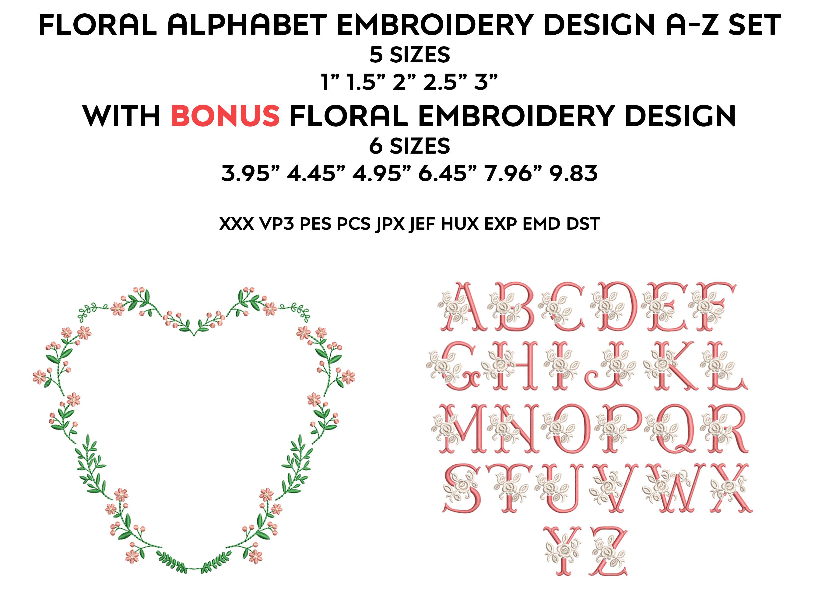 Floral Alphabet Embroidery Design Set A-Z 5 Sizes 1 | Etsy