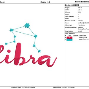 Libra Zodiac Sign Embroidery Design 7 SIZES - Etsy