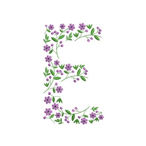 Floral Alphabet Embroidery Design E Letter 4 Sizes Xxx Vp3 Pes Pcs Jpx ...
