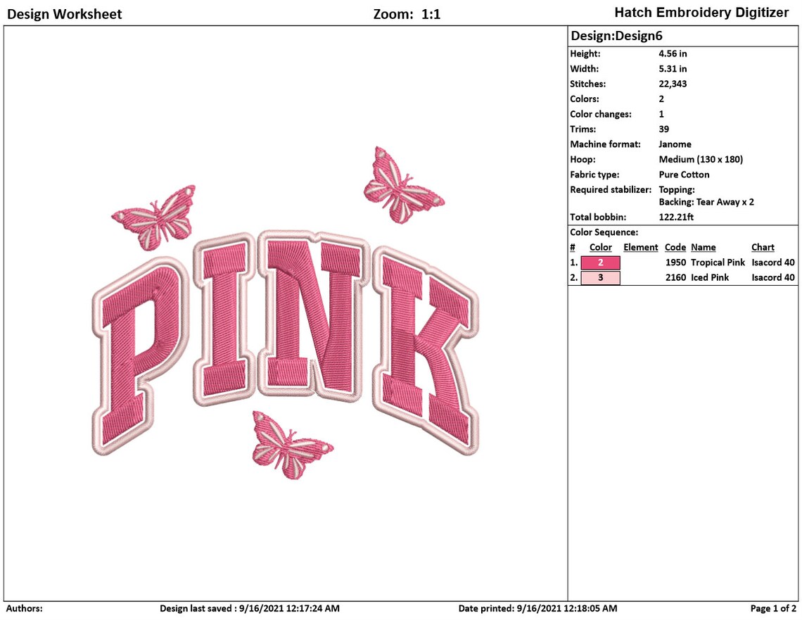 Pink Embroidery Design With Butterflies Created by Andrea 3 | Etsy