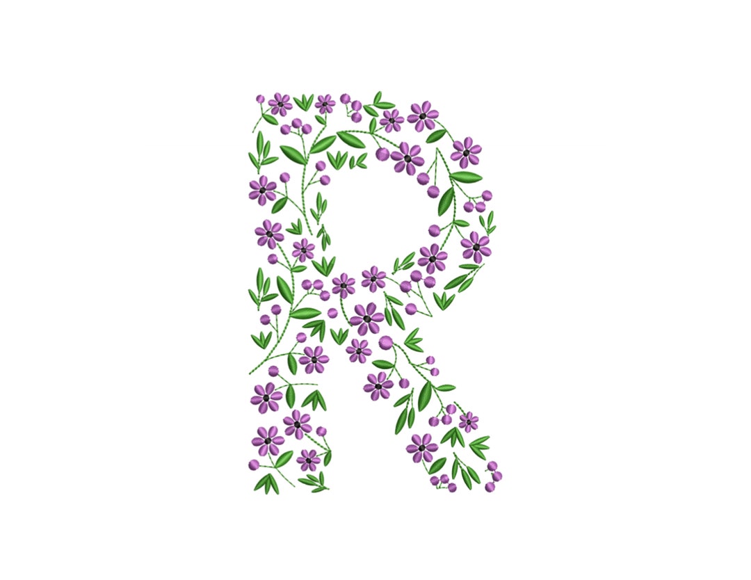 Floral Alphabet Embroidery Design R Letter 4 Sizes Xxx Vp3 Pes Pcs Jpx ...