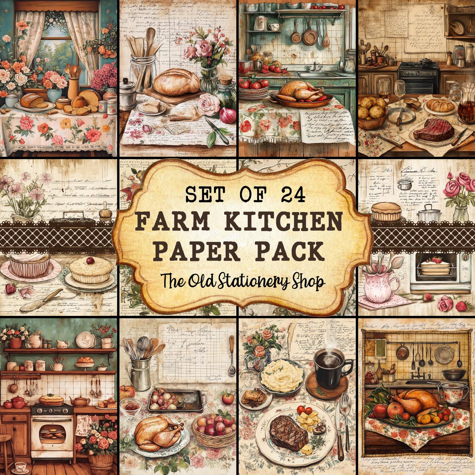 24 Pages Farm Kitchen Paper Pack Vintage Junk Journal Printable ...