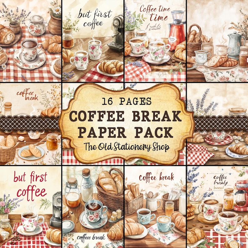 Coffee Break Paper Pack, 16 Pages Printable Junk Journal, Vintage ...