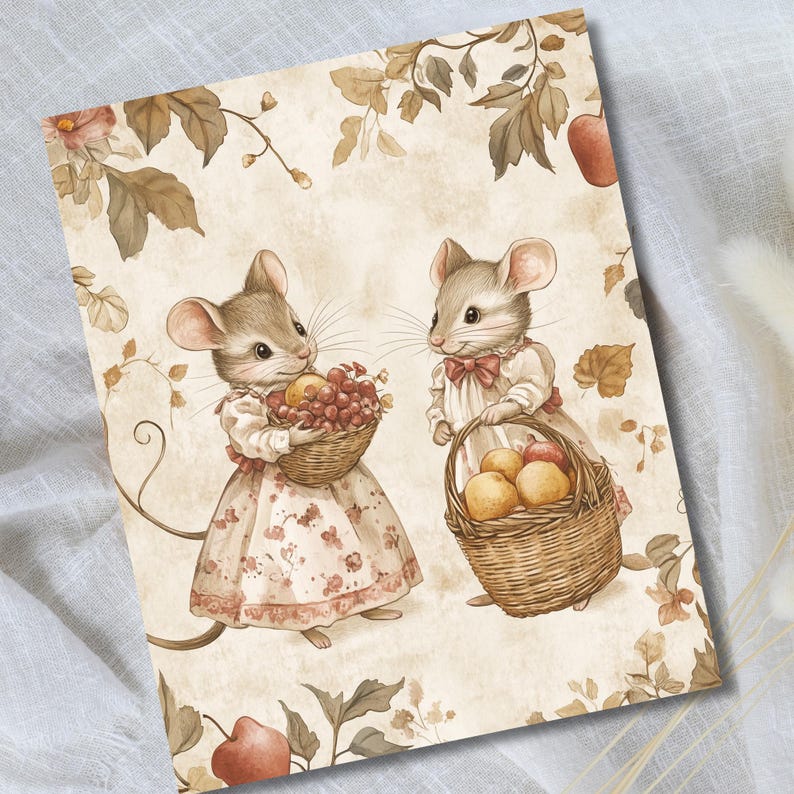 Country Mice Paper Pack, 18 Pages Printable Junk Journal, Whimsical ...