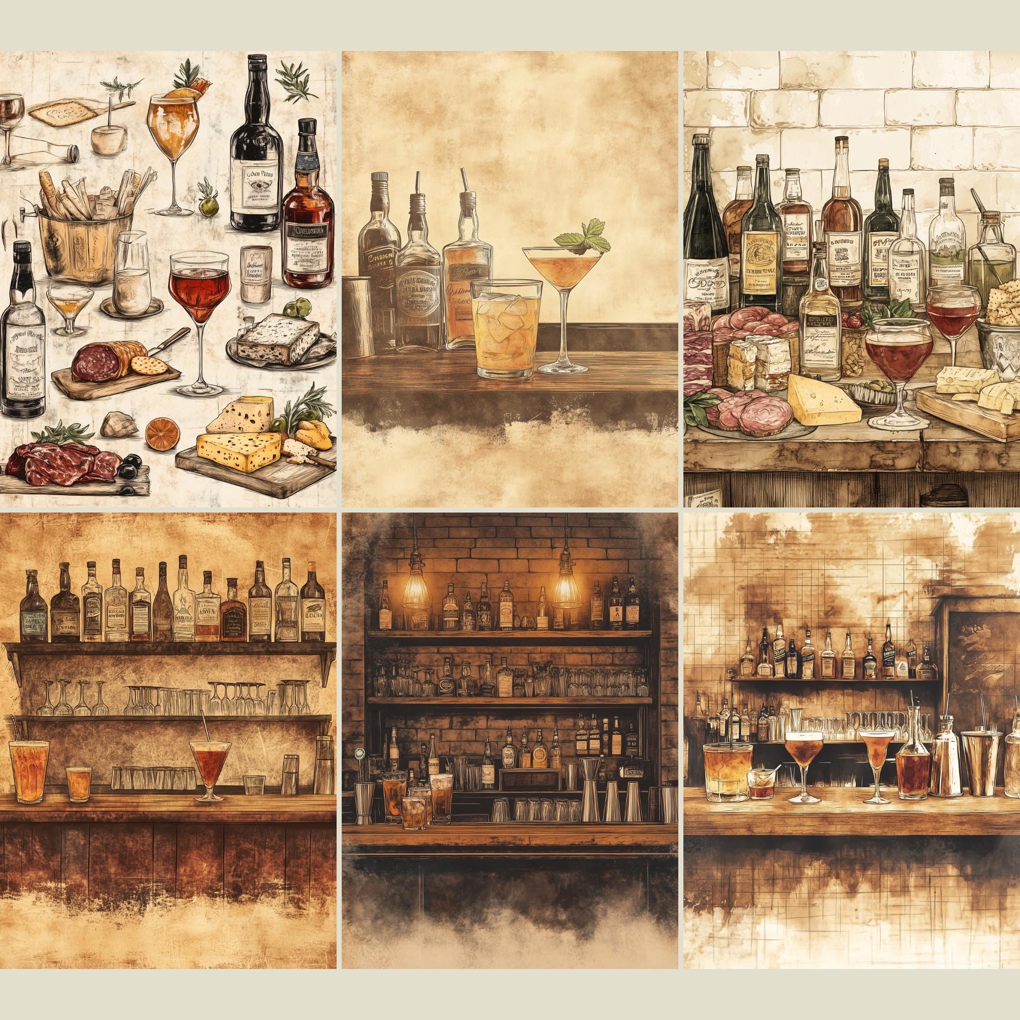 Vintage Bar Paper Pack, 24 Pages Printable Junk Journal, Bartender Wine ...