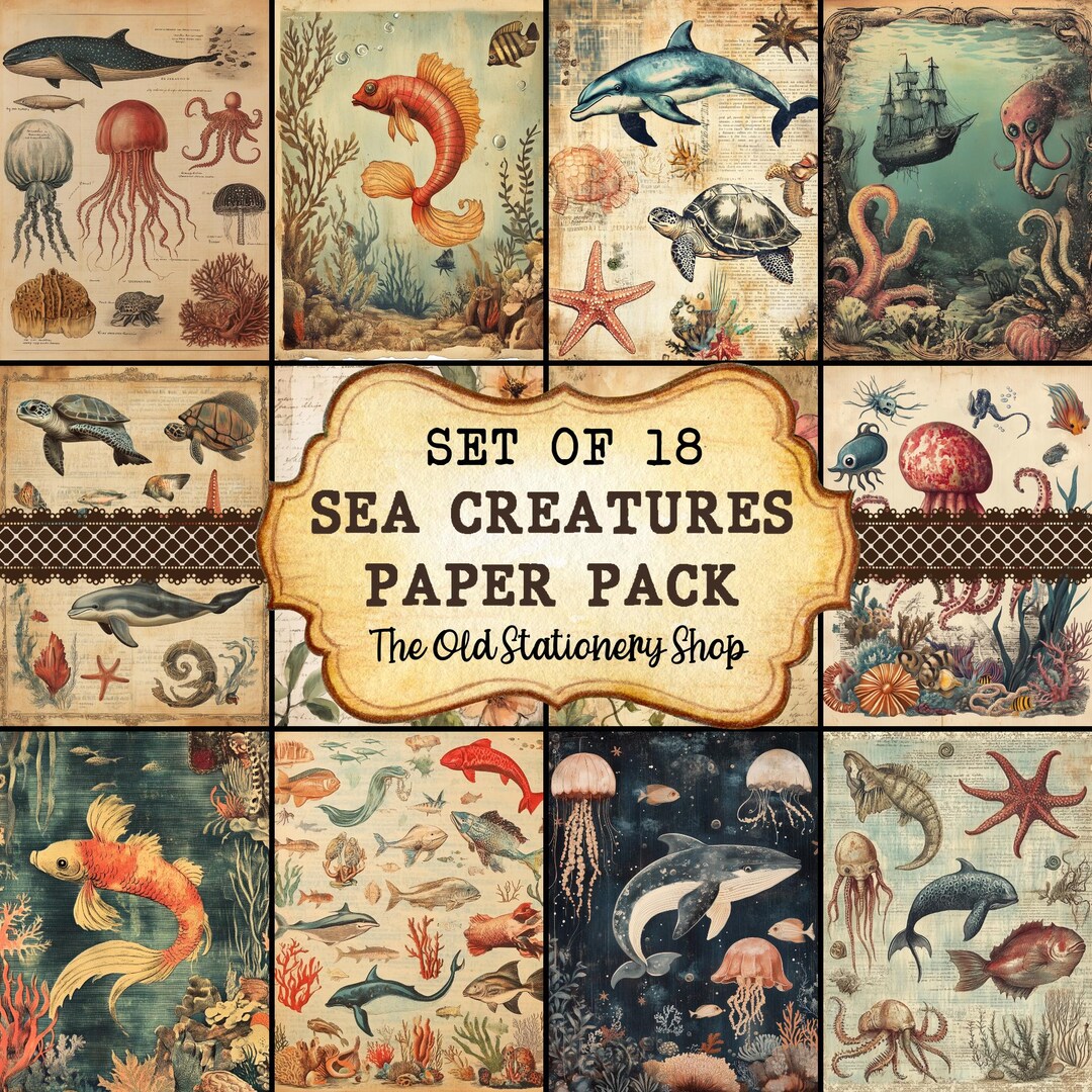 Sea Creatures Paper Pack - 18 Pages Vintage Junk Journal Printable ...