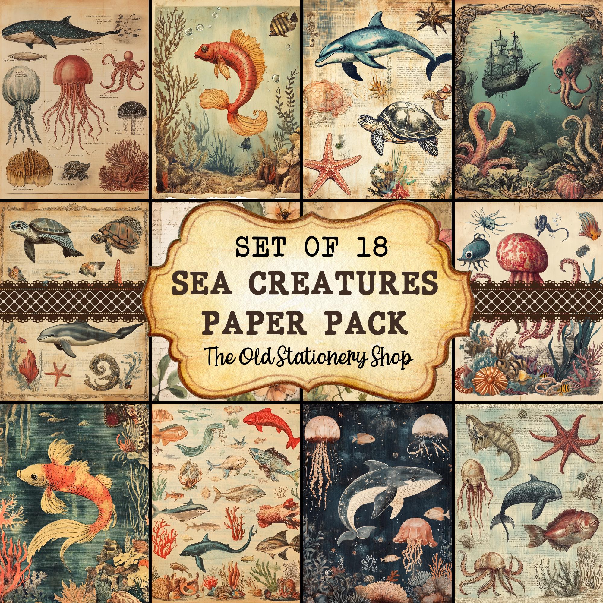 Sea Creatures Paper Pack - 18 Pages Vintage Junk Journal Printable ...