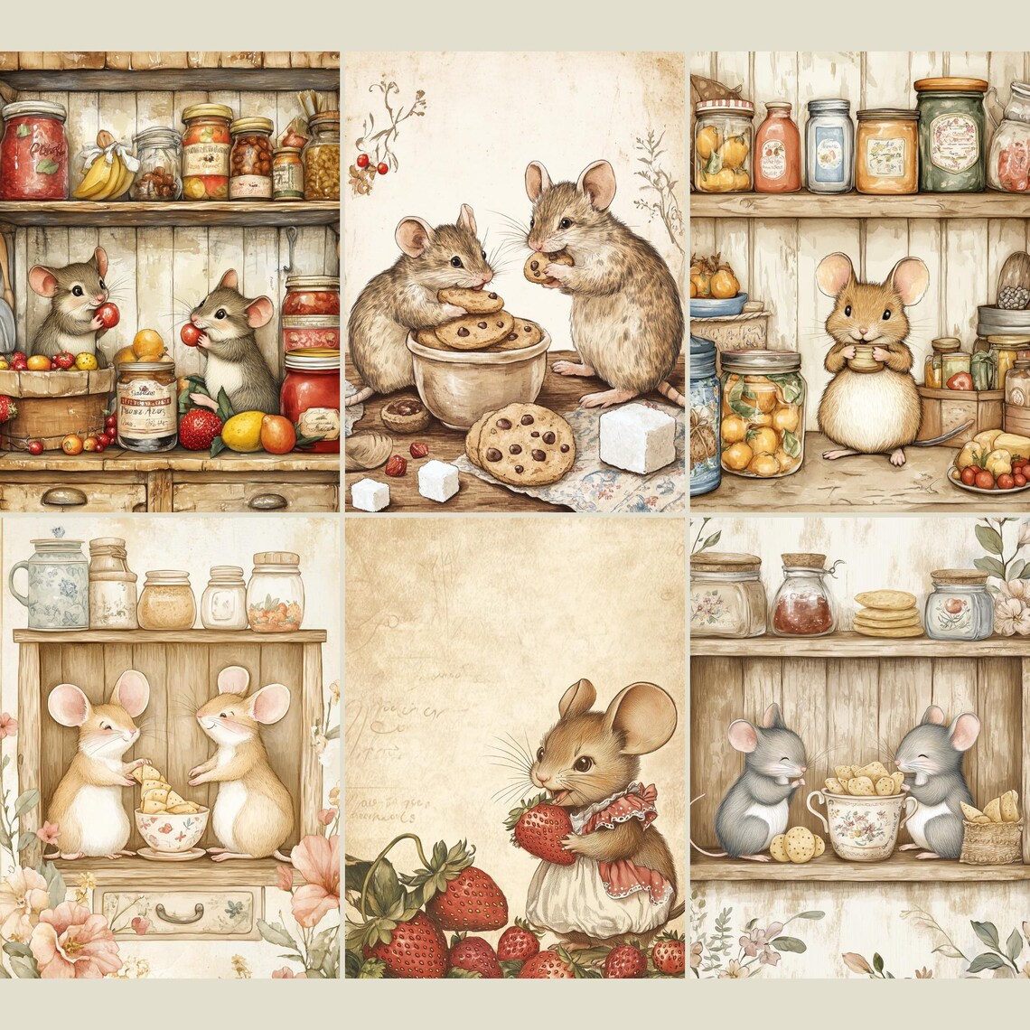 Country Mice Paper Pack, 18 Pages Printable Junk Journal, Whimsical ...