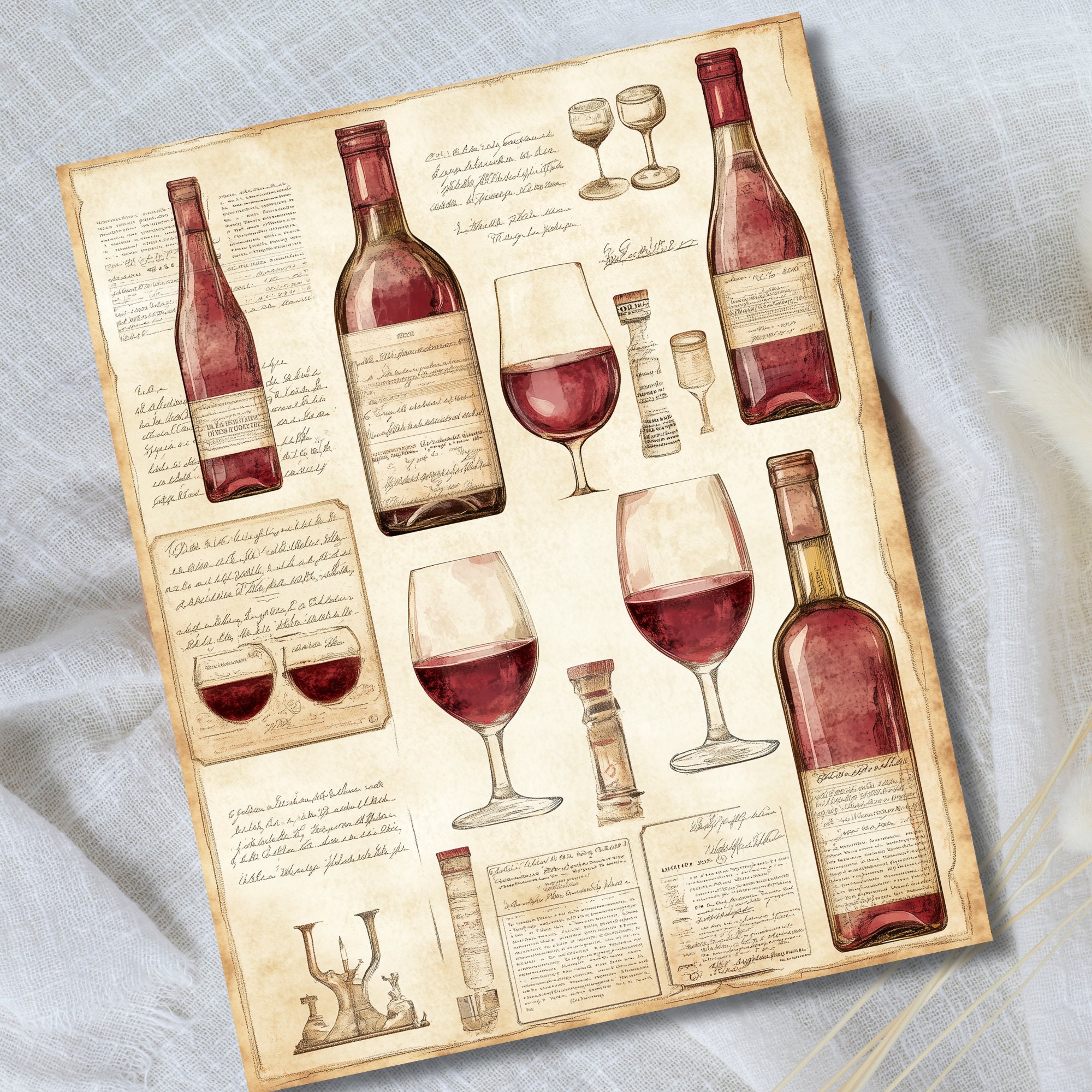 Old Wine Paper Pack Junk Journal Printable Pages Scrapbooking Vintage ...