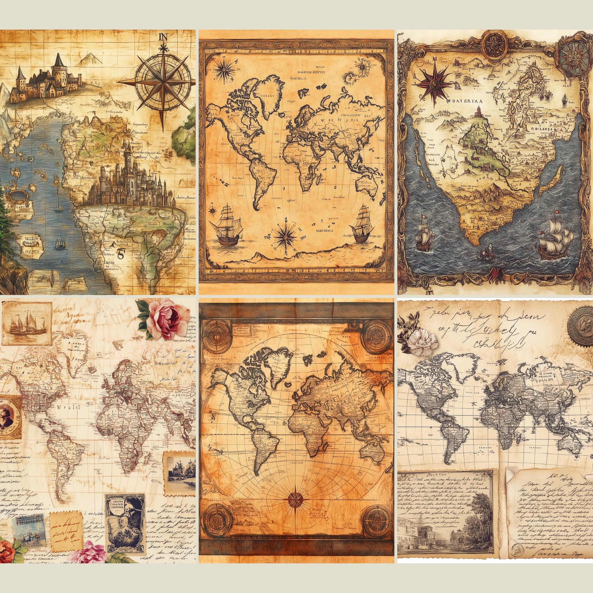 Vintage Maps Paper Pack, Set of 18 Printable Junk Journal Pages ...