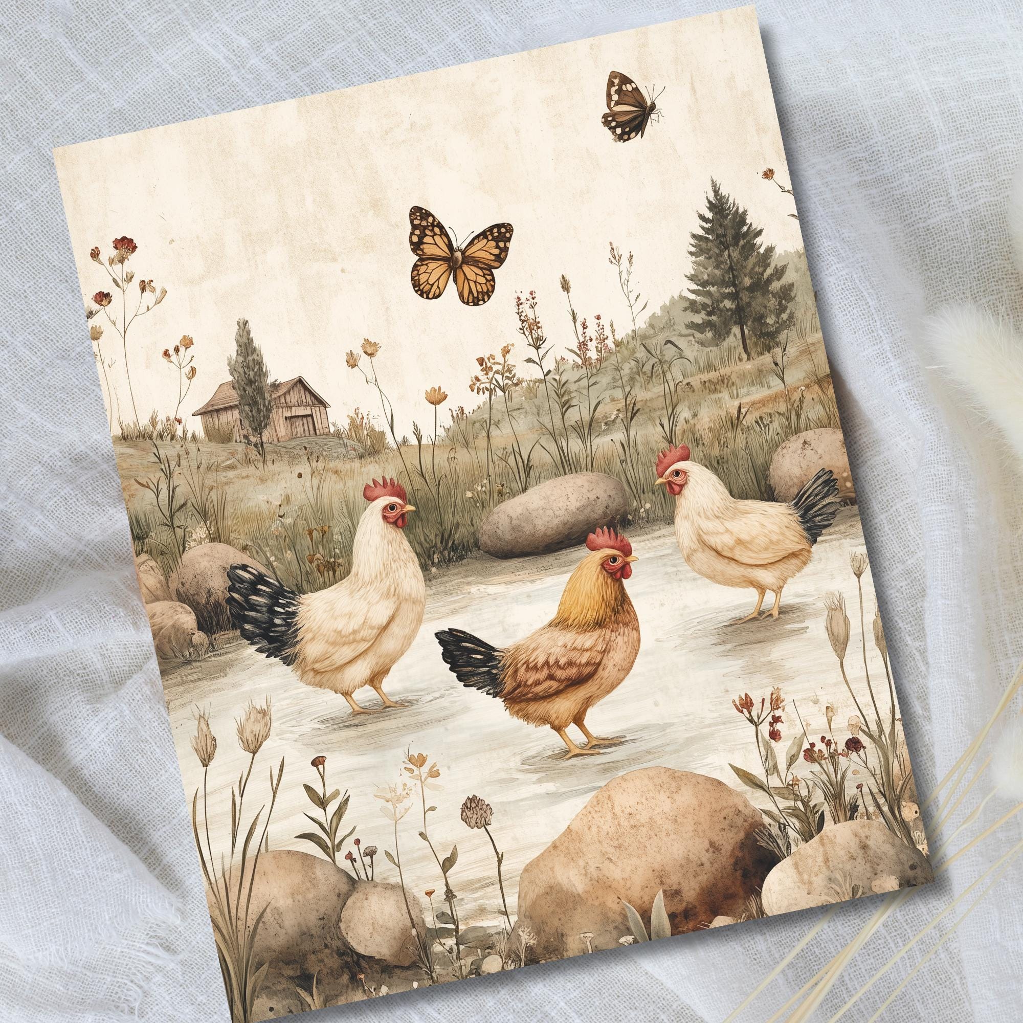 Farm Chicken Paper Pack, Printable Vintage Junk Journal Pages, Chicken ...