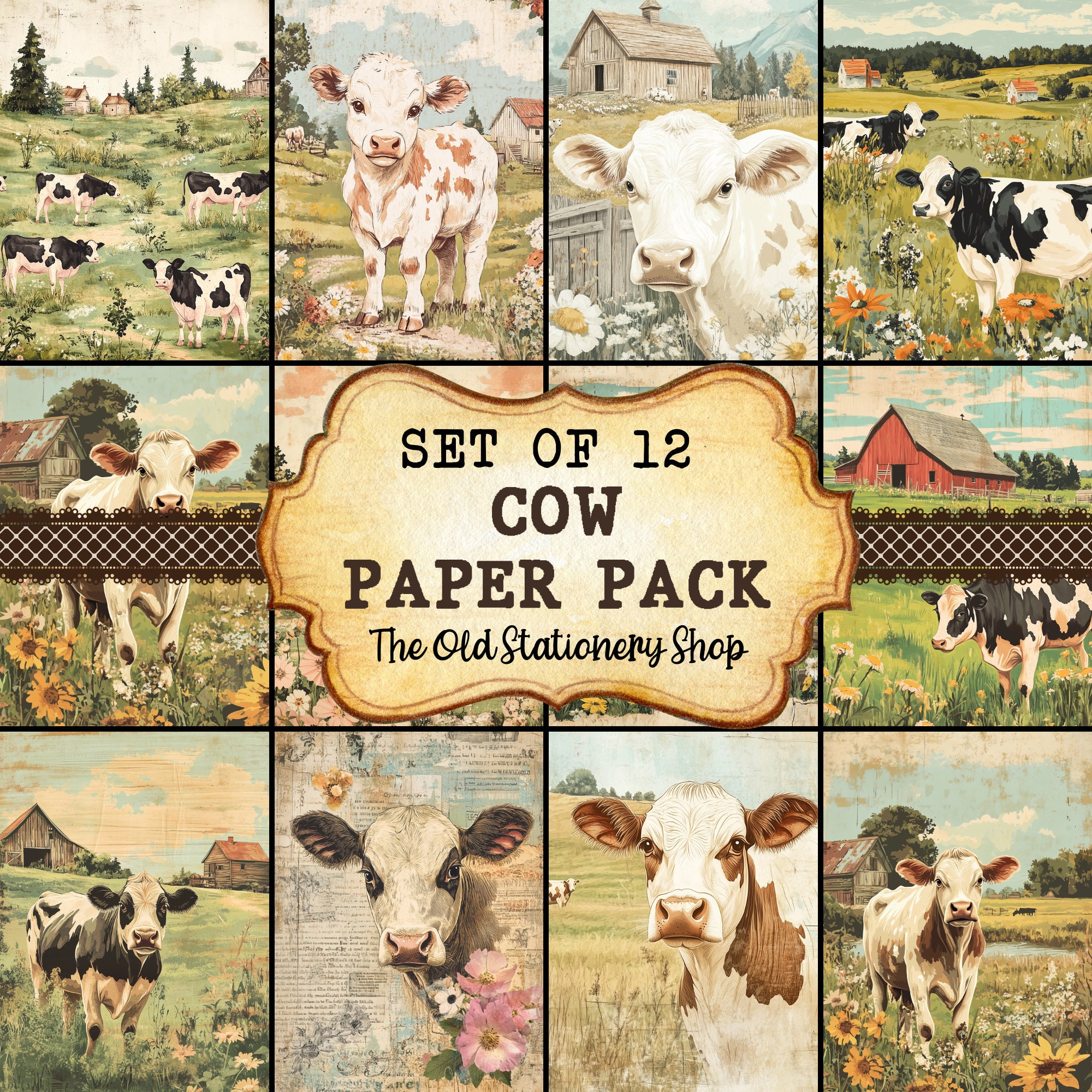 Cow Paper Pack Vintage Junk Journal Printable Pages Farm Life Animals ...